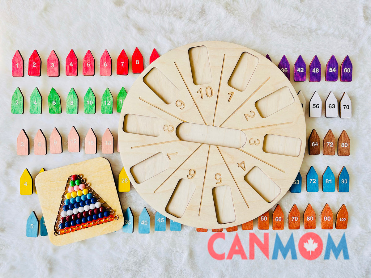 Montessori Multiplication wheel / times table bead chains with wooden ...