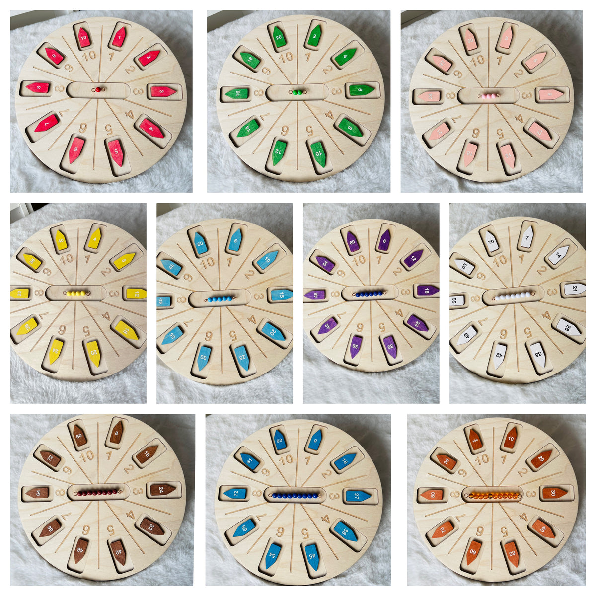 Montessori Multiplication wheel / times table bead chains with wooden ...