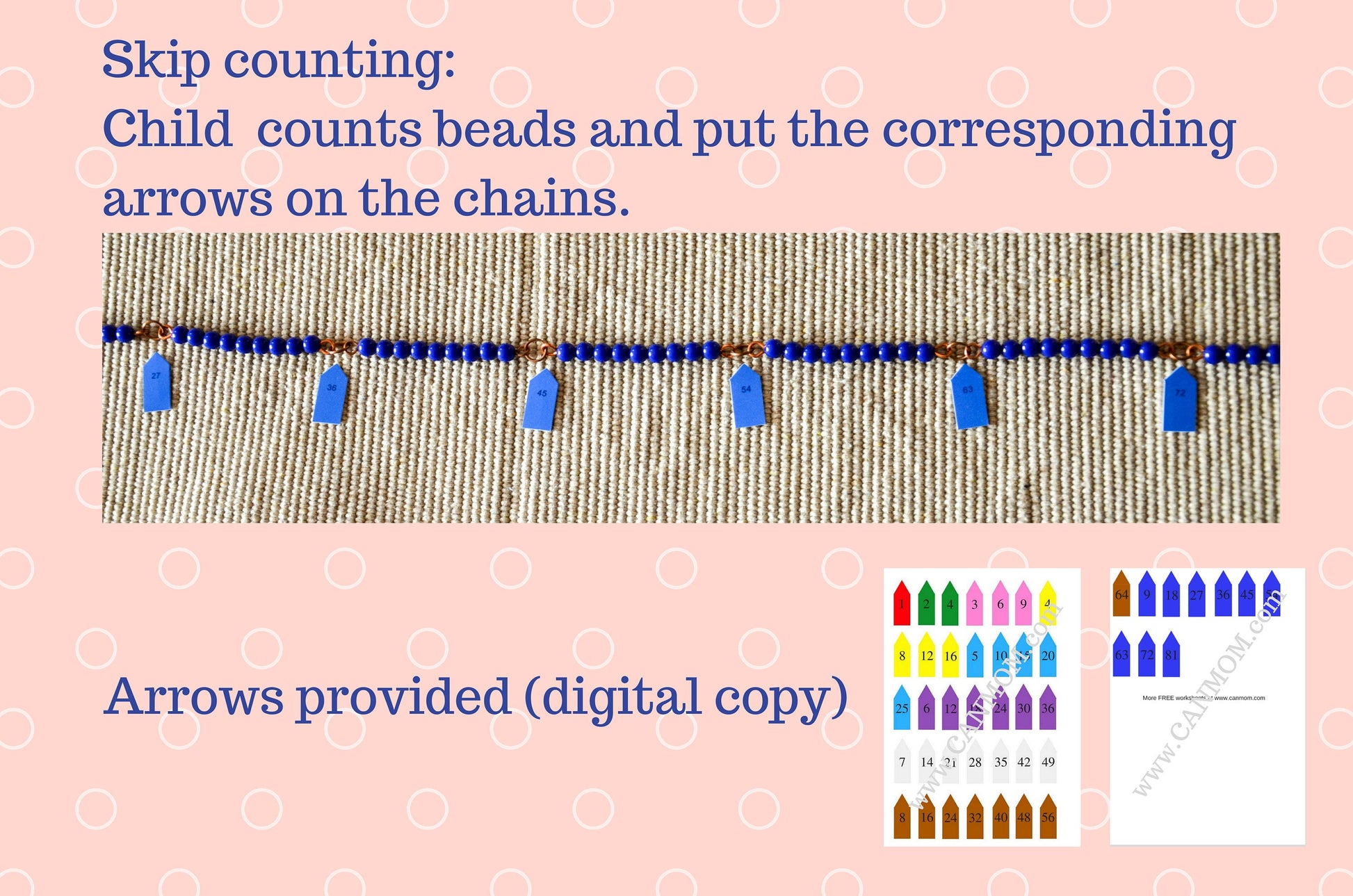Montessori skip counting and multipication math manipulatives colored ...